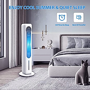 Evaporative Air Cooler Air Conditioner Portable with Remote Control, 50 Degree Oscillation, 3 Speeds & Adjustable Modes, 15 Hour Timer with Ice Packs for Home Office School Outdoor