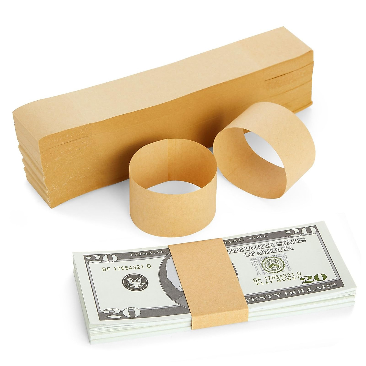 Okuna Outpost 500 Pack Kraft Paper Money Bands for Cash - Adhesive Currency Straps - Bill Wrappers - Blank Cash Straps (7.7 x 1.25 Inch)