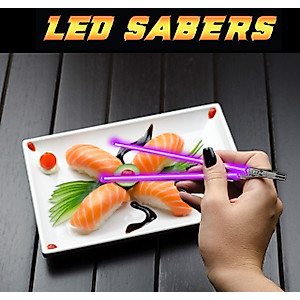 Lightsaber Chopsticks Light Up - LED Glowing Light Saber Chop Sticks - Reusable Sushi Lightup Sabers Chopstick Set Of 2 Pairs - Purple & Red
