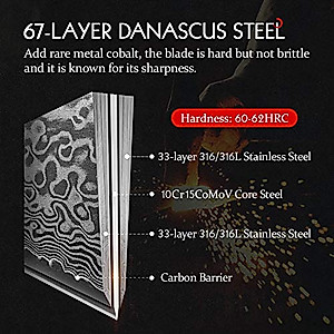 HEZHEN 5 inch Utility Knife with Razor Sharp- Damascus Steel with Rose Pattern Multifunctional VG10 Professional Paring-Fruit knife- Master Series Ergonomic Figured Sycamore Wood Handle