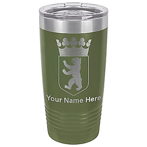 LaserGram 20oz Vacuum Insulated Tumbler Mug, Coat of Arms Berlin, Personalized Engraving Included (Camo Green)