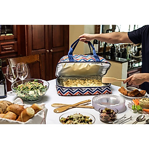 ONIVA - a Picnic Time brand Potluck Casserole Carrier, Insulated Thermal Food Carrier, Insulated Casserole Carrier, Navy Blue, Orange, & Gray Pattern