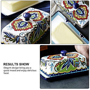 HEMOTON Ceramic Butter Dish with Lid, Farmhouse Butter Plate with Cover Porcelain Butter Containers Cheese Container Holder Appetizer Serving Tray for Kitchen Decor