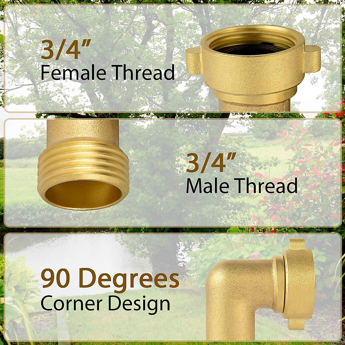 Garden Hose Elbow Connector, 90 Degree Hose Extender, Solid Brass Elbow Water Pipe Adapter (2 Pack)