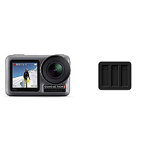 DJI Osmo Action - 4K Action Cam 12MP Digital Camera and Osmo Charging Kit (3 Batteries Total with Triple Charger)