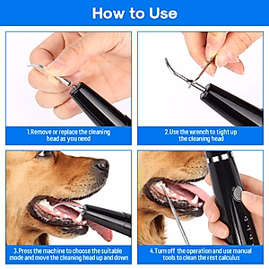 Ultrasonic Dog Teeth Cleaning Kit for Pet Teeth Cleaning, Dog Plaque Remover for Teeth, 5 Modes Dog Tartar Remover for Teeth Care to Remove Stains Calculus, 10 in 1 Pet Cleaner Toothbrush (Black)