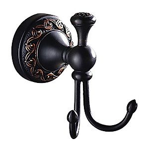 Leyden Oil Rubbed Bronze Towel Hooks, Antique Robe Hooks Brass Coat Double Clothes Hanger for Bathroom
