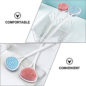Healifty Bath Scrub Brush Exfoliating Shower Brush Bath Body Brush Handled Back Scrubber Dual-sided Silicone Soft Bath Brush for Wet or Dry Brushing Deep Cleansing and Massage Sky-blue