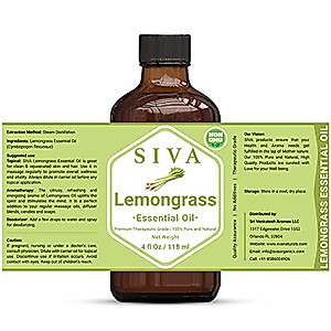 Siva Lemongrass Essential Oil 4 Fl Oz with Premium Glass Dropper– 100% Pure, Natural, Undiluted & Therapeutic Grade, Great for Skincare, Scalp & Hair Care, Aromatherapy, Diffuser, Soaps & Candles