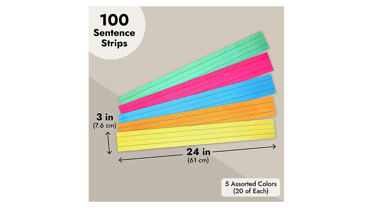 100 Pack Classroom Sentence Strips - Durable, Colorful & Versatile
