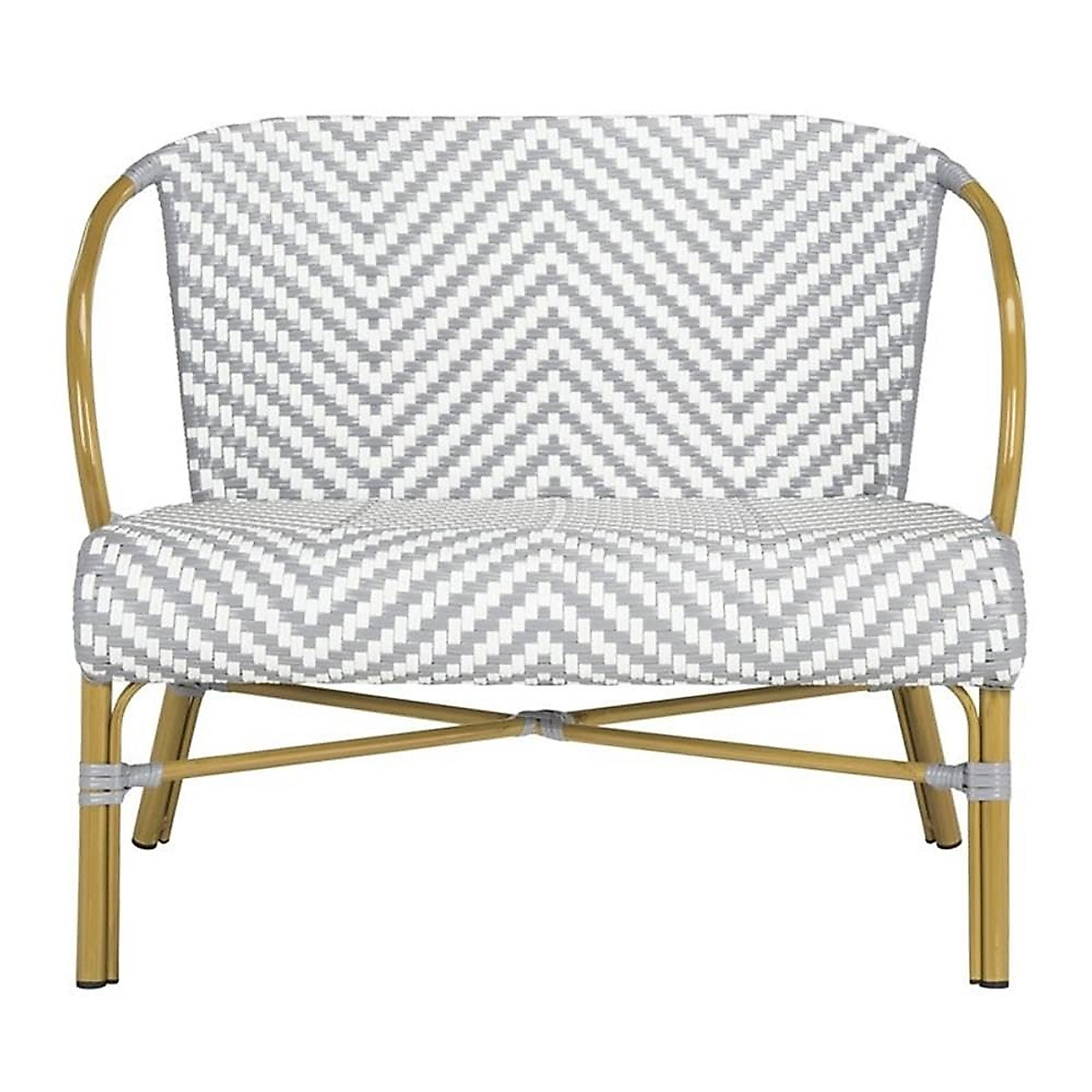 SAFAVIEH PAT4016A Outdoor Collection Dandra Navy and White Herringbone Rattan Settee