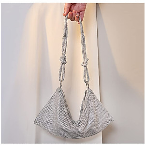 UMREN Rhinestone Hobo Bags for Women Chic Evening Handbag Sparkly Crystal Cluth Purse for Party Club Wedding Silver