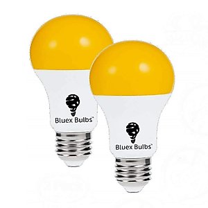 2 Pack LED Dusk to Dawn A19 Bug Light Bulbs, Yellow Bulb, Amber Light with Automatic Sensor Bulb, LED Porch Lights Security Bulb, Auto on/Off, 2000K E26, 500 Lumens