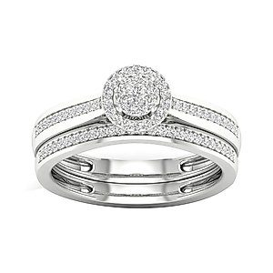 DZON Sterling Silver 1/5ct TDW Diamond Halo Bridal Set