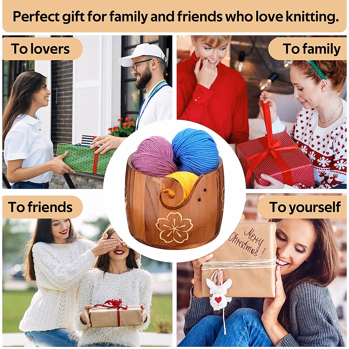 Yarn Bowl Large Size 5''x7'' Pine Wood Unique Design Crochet Bowl for Yarn Holder Knitting Crochet Macrame Craft Supplies