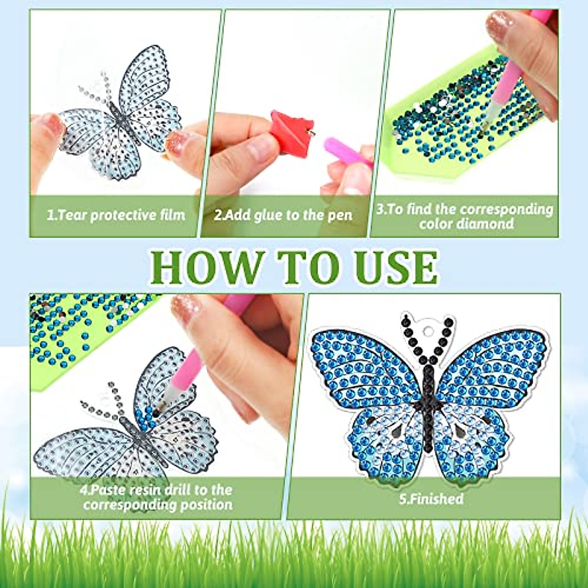 12 Pcs Butterfly Diamond Painting Keychains Summer Diamond Key Chains Kit DIY Butterflies Diamond Art Keychains for Beginners Kids Adults DIY Key Ring Pendant Summer Crafts Making (Butterfly Style)