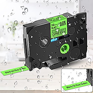 GREENCYCLE Compatible for Brother TZ TZE D31 TZe-D31 AZE D31 0.47 Inch 1/2" Black on Fluorescent Green Laminated Label Tape 12mm x 5m for PTD210 D400AD D600 PTH100 PTH110 PT1290 PT-1230PC, 2 Pack