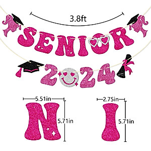 Senior 2024 Banner, Pre-strung Graduation Banner for Girls, 2024 Congrats Grad Party Decorations, Music High School College Graduation Bunting Sign, Pink Glitter