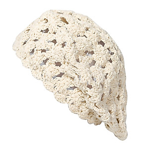 ZLYC Women Cotton Slouchy Crochet Beret Handmade Cutout Floral Beanie Hat (Beige)