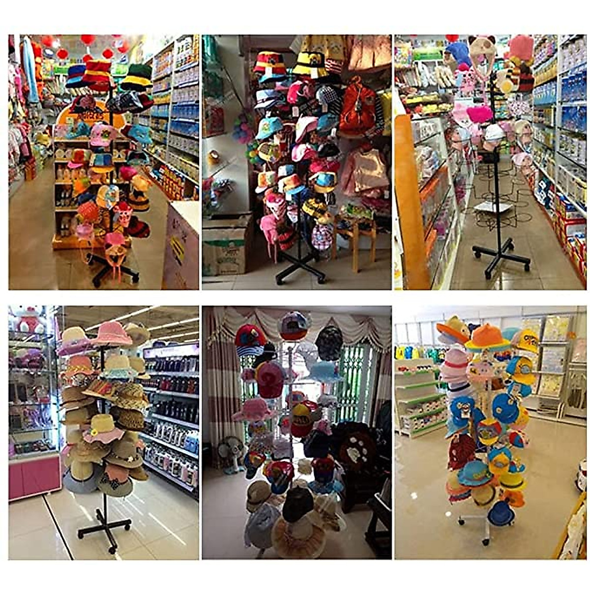 MYOYAY 5-Tier Hat Racks Rotating Metal Hat Display Stand 25 Hats Caps Holders Adjustable Hat Hanger Organizer Free Standing Headwear Wig Rack Metal Floor Rack with 4 Wheels for Caps Wigs Hats