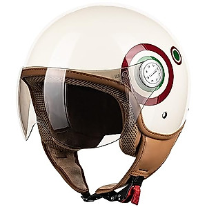 ILM 3/4 Open Face Motorcycle Helmets for Women Men Retro Moped Scooter Cruiser Casco Vintage Half Helmet DOT ECE Model B-100E (Cream White,L)