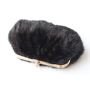 KAISHIN Deluxe Womens Leopard Evening Bags Rhinestone Clutch Bags Full-pelt Mink Fur Shoulder Bags Crossbody Bags Dark Coffee
