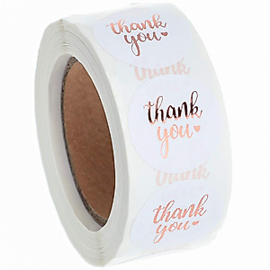 Thank You Stickers,1" Thank You Stickers, Rose Gold Foil Font Round Label for Birthdays, Weddings, Giveaways,Perfect for Small Business Gifts to Seal and Decorate