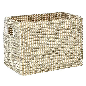 CosmoLiving by Cosmopolitan Seagrass Rectangle Storage Basket with Handles, 15" x 11" x 10", Brown