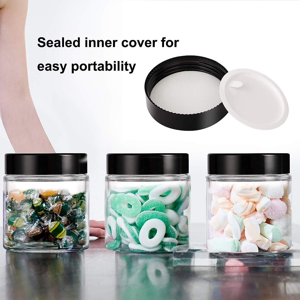 15 Pack 4 oz Clear Glass Jars with Lids, Round Empty Containers for Scrubs, Lotions, Cosmetic, Ointments and Butters, Travel Storage Jar with White Inner Liners £¬Black Lids, lables and Spatulas