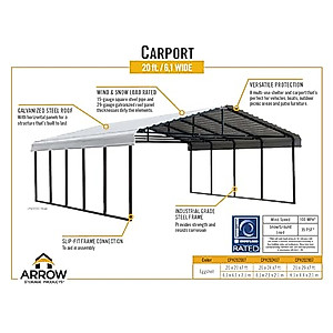 ARROW CPH202007, 20x20, Eggshell Carports, 20' x 20'