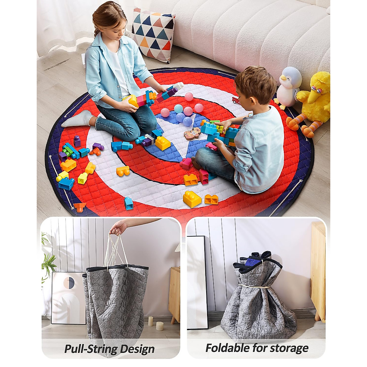INCX Baby Play Mat Cute Children Rug/Mat Toy Storage Bag Organizer 58x58 Inch Captain America1