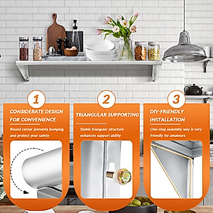 HOCCOT Commercial Stainless Steel Shelf 12 x 48” 2 Pack, Wall Mounted Food Service Storage Rack Shelves, Heavy Duty 300 lb Metal Shelf for Kitchen, Restaurant, Food Truck, Garage, Laundry Room