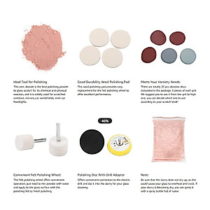 Cerium Oxide Glass Polishing Kit, Glass Scratch Removal Kit Cerium Oxide Polishing Powder Felt Polishing Wheel Disc Pad with Drill Adapter Glass Abrasive Disc Set, Windshield Scratch Repair Kit
