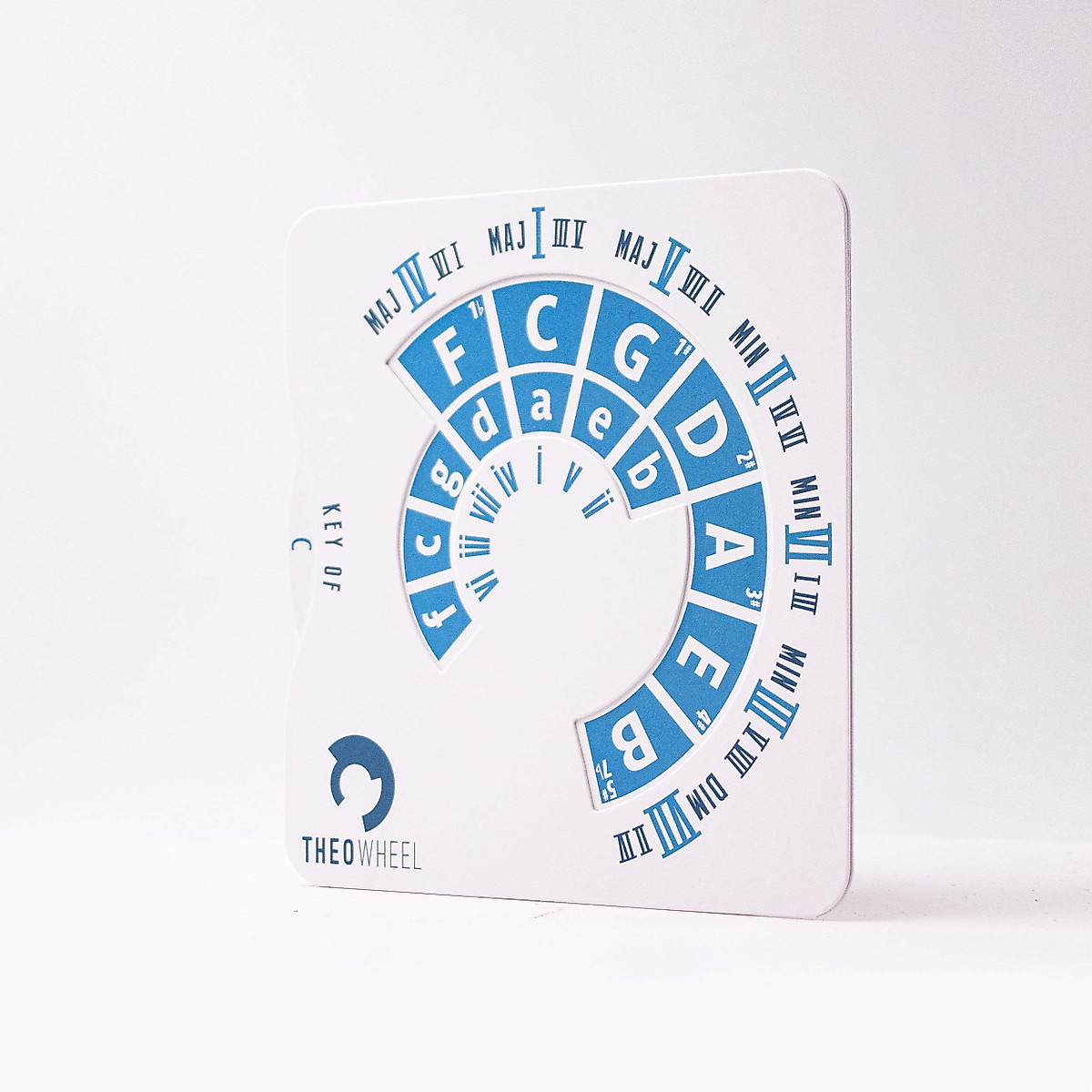 Theo Wheel - Music Theory Made Simple (Blue - Blues) - Circle of Fifths Educational Tool, Learn Major & Minor Chords for Guitar, Made In The USA - Version 2