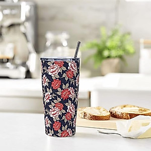Yaxongx 20oz Tumbler Radiant Flowers Double Wall Vacuum Insulated Coffee Mug with Lid and Metal Straw Brush Reusable Stainless Steel Water Bottle Travel Cup Gifts for Car Ice Drinks Hot Beverage
