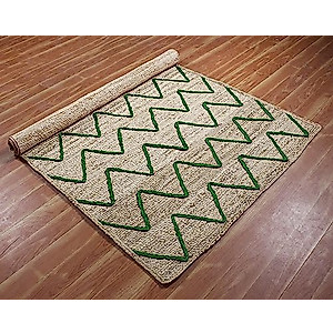 CASAVANI Natural Fiber Collection Runner Area Rug - 4' x 10' Ft Beige & Green Geometric Braided Jute Rug 0.27-inch Thick, Ideal for High Traffic Areas in Hallway & Stair, Outdoor Yoga Mat,