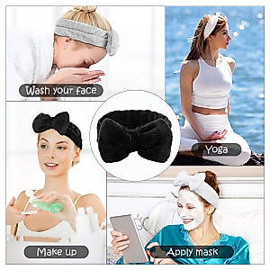LADES Spa Headband - 3 Pack Bow Hair Band Women Facial Makeup Head Band Soft Coral Fleece Head Wraps For Shower Washing Face (Black+gray+white)