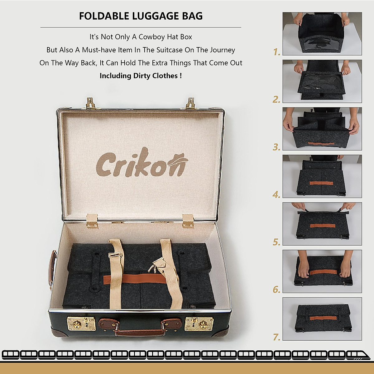 Crikon Hat Storage Box for Cowboy Hat, Square Foldable Travel Wide Brims Caps Storage Case, Large Capacity Felt Stackable Closet Organizer, Carrier Bag for Stuffed Animal Toy, Sheet (Square Black)