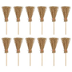 Ciieeo 12pcs Mini Broom with Red Rope Witches Mini Broom Prop Mini Witch Broom Halloween Mini Witch Broom for Costume Cosplay Party