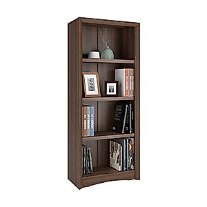 CorLiving Quadra 4 Shelf Faux Wood Grain Bookcase in Walnut