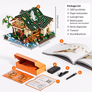 FUNWHOLE Lakeside-Lodge Building Set with LED Lights - Construction Building Model Set 1969 PCS for Teen and Adults with Lighting Kit