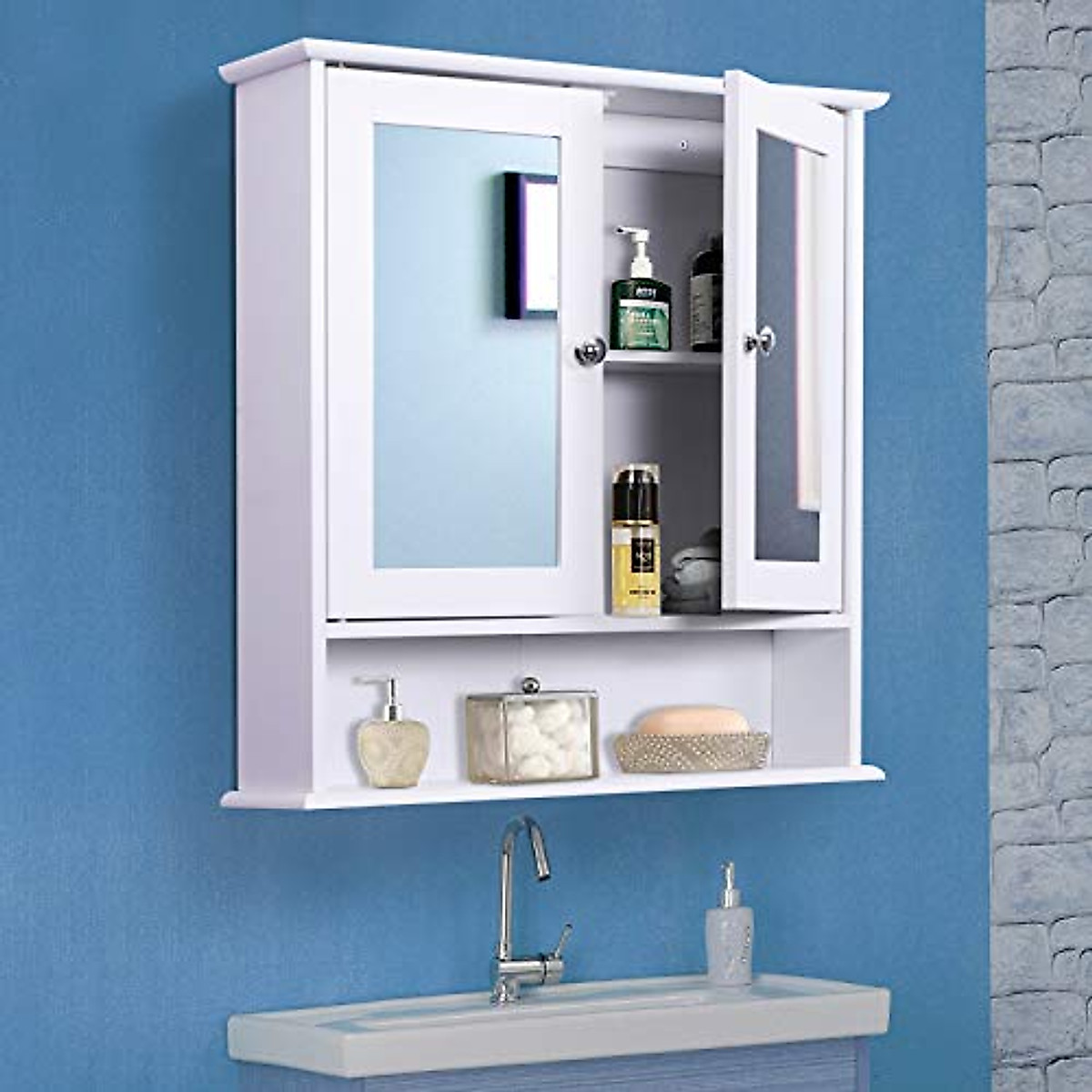 kleankin Bathroom Storage Cabinet Wall Mounted Medicine Cabinets w/Double Mirror Doors & Adjustable Shelf White