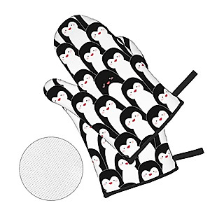 Cartoon Penguin 4pcs Oven Mitts and Pot Holders Sets Kitchen High Heat Resistant Non Slip Oven Glove for Cooking BBQ Baking Grilling