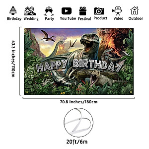Avezano Dinosaur Jurassic Dino Theme Banner - Happy Birthday Boys Party Decorations - 70.8 x 43.3 Inch Photo Backdrop