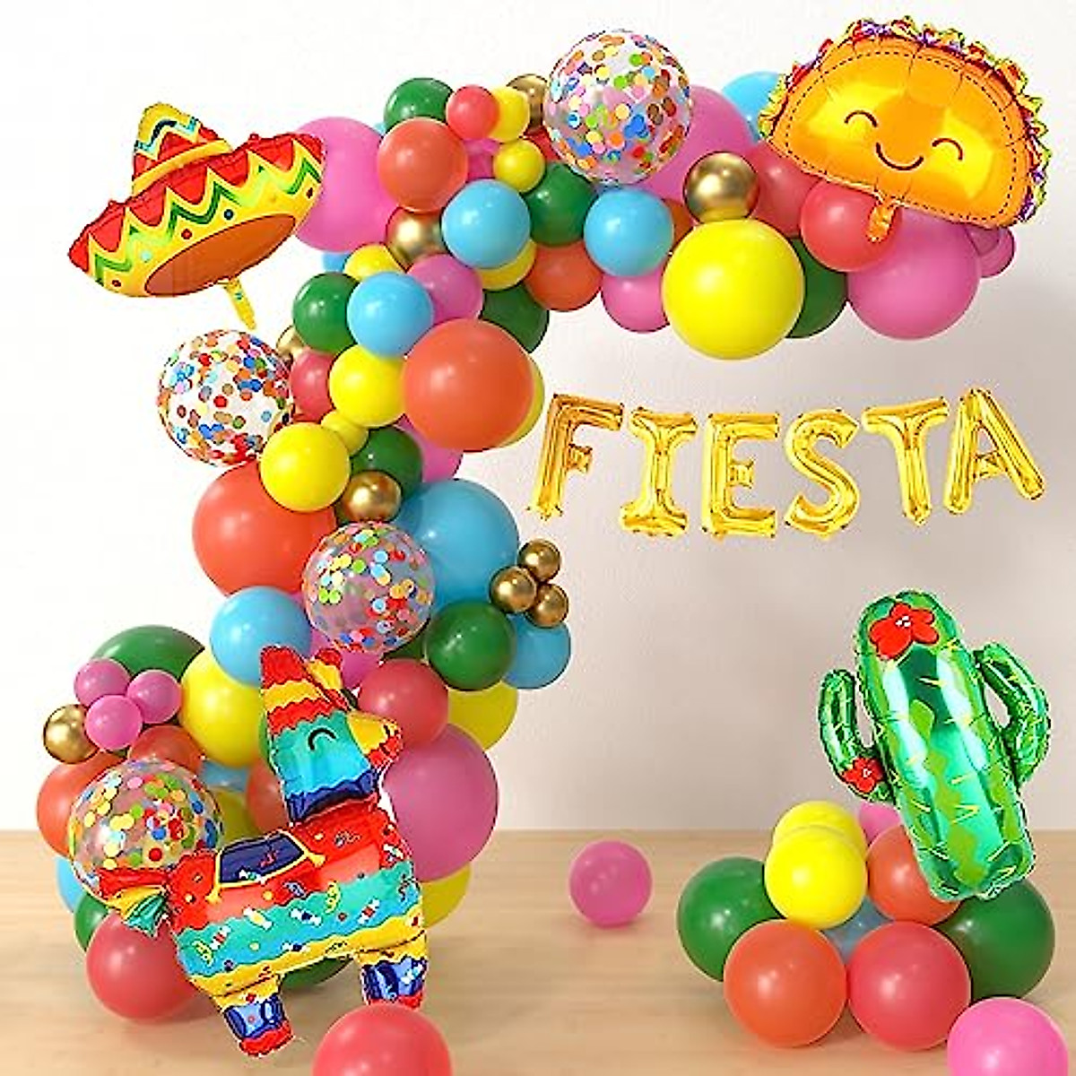 HYOWCH Fiesta Party Decorations, 130 Pcs Balloon Arch Kit for Cactus, Mexican Cinco de Mayo, Taco Theme Birthday, Baby Shower Supplies