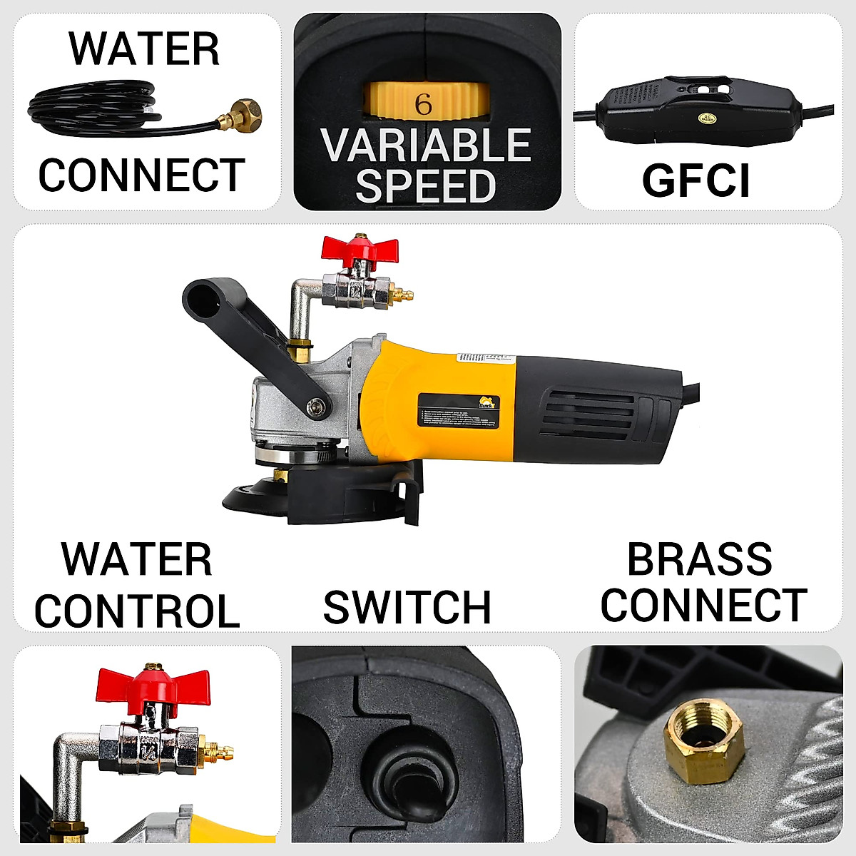 QuickT SPW702A Concrete Countertop Wet Polisher Variable Speed Grinder Sander Granite Stone Polisher Polishing Fabrication Tools Kit - 4" Diamond Polishing Pads for Concrete Granite Marble Tile Polish