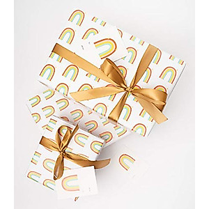 Rainbow Wrapping Paper Set with gold ribbon & tags– Rainbow Baby Shower Wrapping Paper or Rainbow Birthday wrapping paper w/ 27” x 39” Folded Wrapping Paper Sheets (3) + 3 Meters of Satin Ribbon & 3 Birthday Gift Tags – Boho Wrapping Paper Bundle - all oc