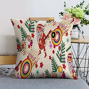 Christmas Santa-rocker Tree Throw Pillow Covers 18×18 Pillowcases Set of 2 Xmas Funny Linen Decorative Square Pillow Case Cushion Covers Standard Size for Sofa Couch Outdoor Bed Pillow Protectors