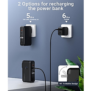 Portable Charger, Power Bank, 16000mAh Power Bank Built-in AC Wall Plug and Cables, PD 30W and QC4.0 Fast Charger for iPhone and Android Phones and Most Electronic Devices (Black)
