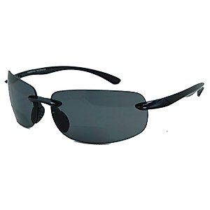 In Style Eyes Lovin Mawi Wrap Around Bifocal Sunglasses, Rimless Reading Glasses with UV Protection - Polarized Lens - Black - 2.5x